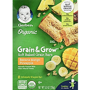 Gerber Up Age Organic Grain & Grow Soft Baked Grain Bars Banana Mango Pineapple, 5oz