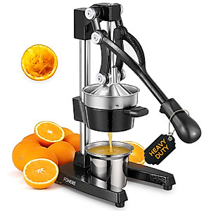 FOHERE Orange Juicer Squeezer, Cast Iron Lemon Squeezer, Commercial Citrus Juicer Hand Press for Orange, Lemon, Pomegranate, Grapefruit, Easy to Clean Citrus Squeezer with a Stainless Steel Cup