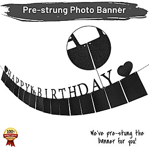 Sweet 16 Birthday Decorations Photo Banner in Black Pre-assembled - Sweet 16 Banner WITH Sixteen Photo Card Frames Party Supplies - Happy 16th birthday decorations for girls with 16 Signs