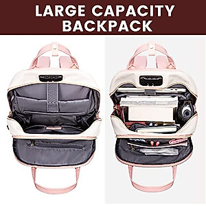 LOVEVOOK Laptop Backpack Women, Fits 15.6 Inch Laptop Bag, Fashion Travel Work Anti-theft Bag with Lock, Business Computer Waterproof Backpack Purse, University Backpacks, Beige-Pink-Pink