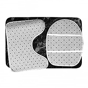 WONDERTIFY Black Marble Bathroom Antiskid Pad Luxury Dark Rock Smooth Surface 3 Pieces Bathroom Rugs Set, Bath Mat+Contour+Toilet Lid Cover