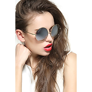 GEELOOK Round Sunglasses for Women Men Classic Oversized Circle Mirrored Hippie Hipster Polarized Sunglasses Metal Frame Mercury Lens