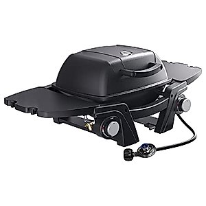 Portable Propane Gas Grill, 2-Burner Portable Gas Grill Small Tabletop Gas Grill, 24000BTU BBQ Outdoor Griddle Gas Grill with Removable Side Tables, Thermometer, Regulator, Gas Hose, Black