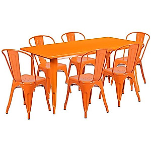 Flash Furniture Commercial Grade 31.5" x 63" Rectangular Yellow Metal Indoor-Outdoor Table Set with 6 Stack Chairs