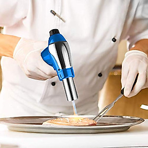 ZEBRE Butane Torch, Refillable Culinary Torch Kitchen Blow Torch Lighter with Adjustable Flame for Desserts, Creme Brulee, BBQ and Baking (Butane Gas Not Included) (Blue)
