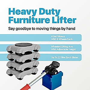 Heavy Duty Furniture Lifter - 4 Set Sliders with 8 Wheel Each for Easy Moving - Load Capacity up to 900lbs - Appliance Mover Dolly with Adjustable Height