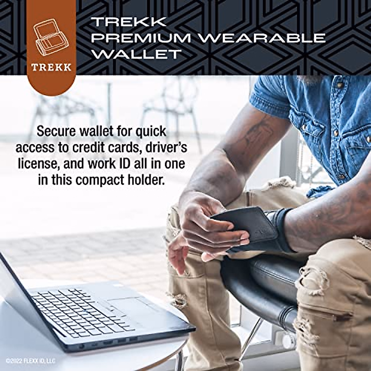 FLEXX ID TREKK Wearable Wallet with ID Badge Holder for Quick Hands-Free Access, Secure Wallet featuring 3 Card Slots & Convenient Zipper Pocket (Black, Textured Leather)