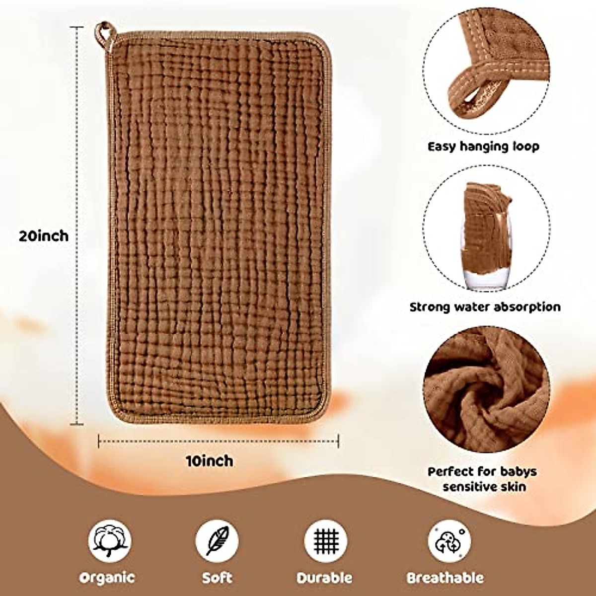 Tallew 8 Pack Baby Burp Cloth Muslin Sets Unisex Bibs Muslin Burp Cloth Cotton Burp Rags Absorbent Soft Burping Cloth(Bright Color)