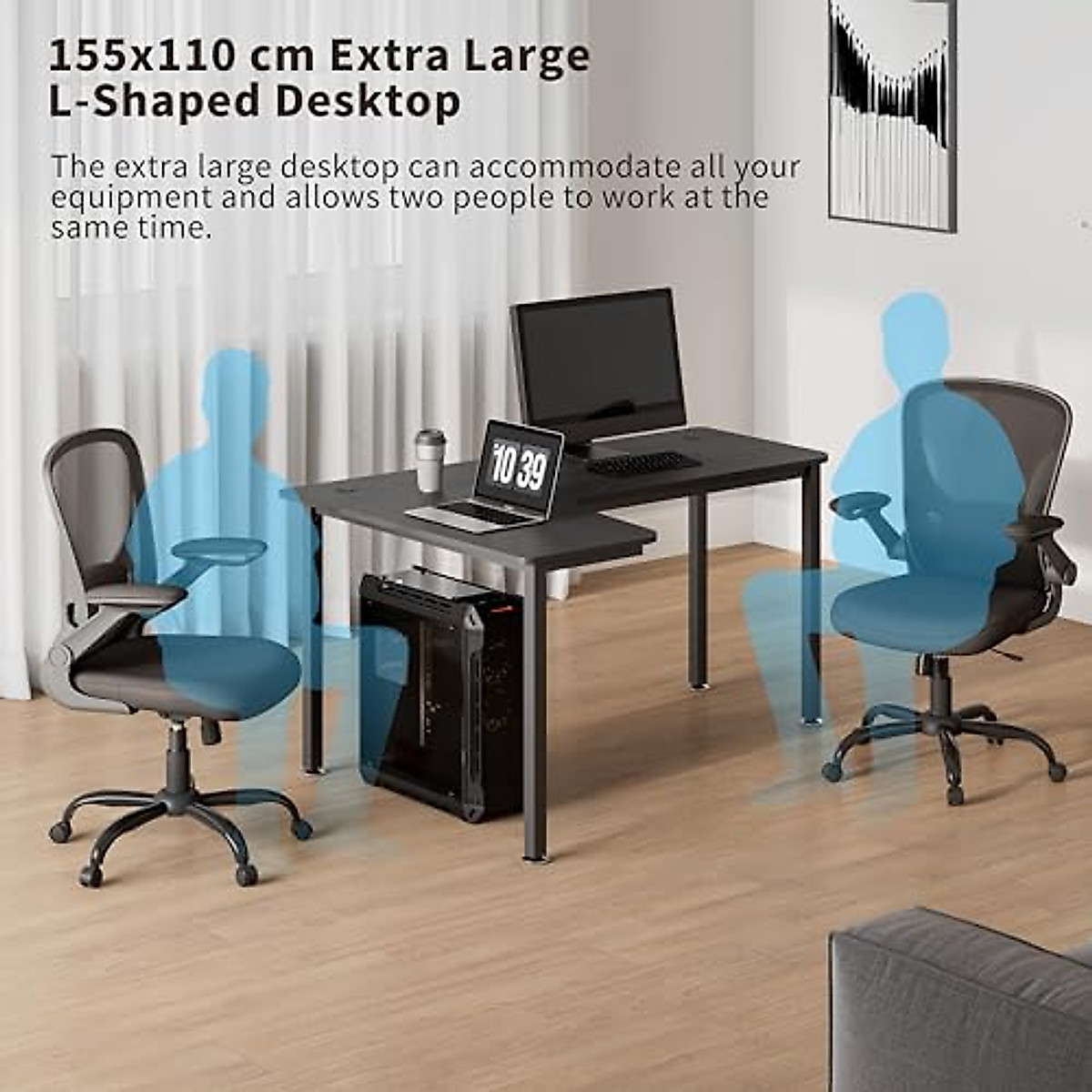 EUREKA ERGONOMIC 60 Inch Black Corner L Shaped Computer Desk, Home Office Gaming Study Work Writing Table Long Large Sturdy Workstation Simple Modern with Metal Legs, Left Side
