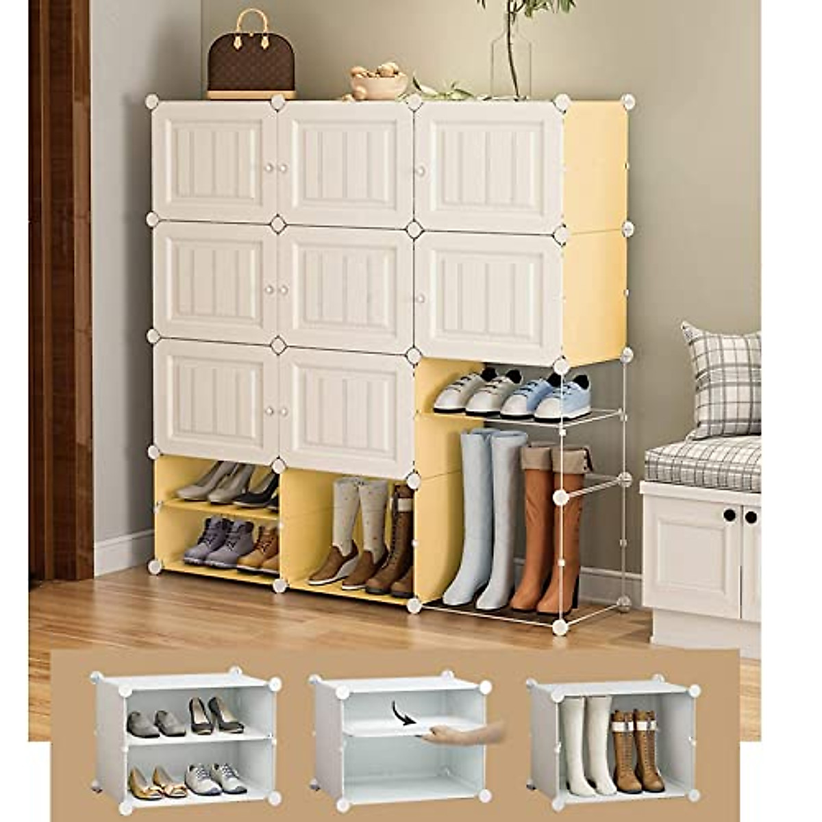 KOUSI Shoe Racks 72 Pairs Shoe Organizers Narrow Standing Stackable Shoe Storage Cabinet Space Saver for Entryway, Hallway and Closet, Honey color