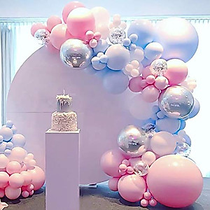 Baby Shower Pink and Blue Balloon Arch Garland Kit-134Pcs Macaron Pink and Blue Silver Balloo, Boys Girl's Birthday,Baby Shower,Wedding Party Decorations