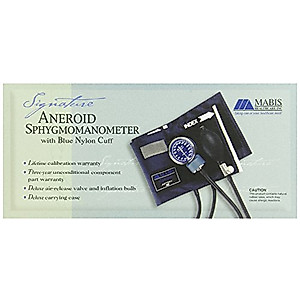 MABIS Aneroid Sphygmomanometer with Blue Nylon Blood Pressure Cuff, Manual, Home or Professional Use, Large Adult, Blue
