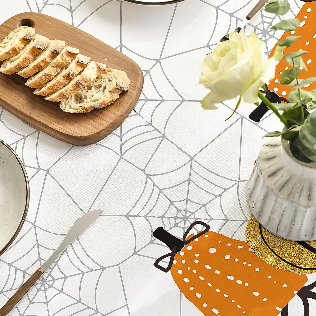 Horaldaily Halloween Tablecloth 60x84 Inch Rectangular, Jack-O-Lantern Pumpkin Cobweb Scary Themed Washable Table Cover for Party Picnic Dinner Decor