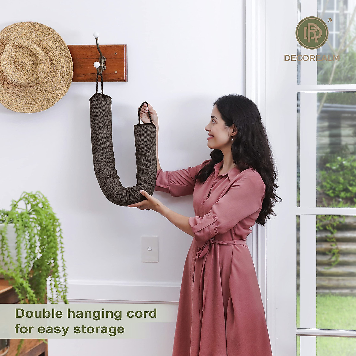 Under Door Draft Stopper and Blocker, Draft Guard for Doors and Windows, Decorative Fabric Cylinder Blocker Provides Weighted Door Insulation by DECOREALM (Brown, 36 Inches)