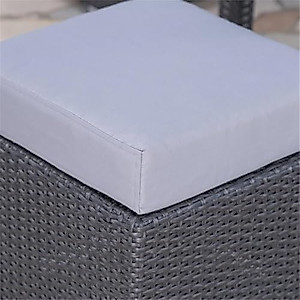 GDFStudio Outdoor 16 Inch Grey Wicker Ottoman Seat with Silver Water Resistant Cushion (Set of 2)