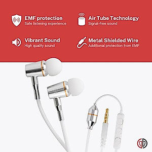 ATMOSURE Air Tube Headphones — Anti Radiation EMF Free Headphones with Carry Case, Microphone, Volume Control, Clipper and Set of Ear Tips
