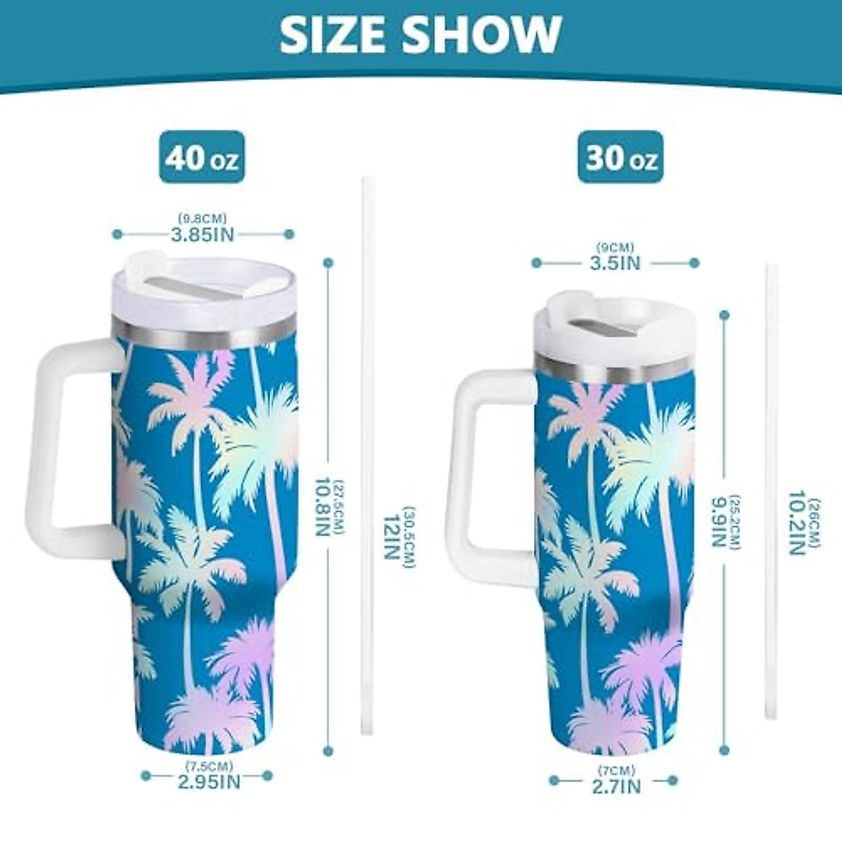 DIGTIA Stainless Steel Insulated Tumbler w/Handle & Straw, Palm Trees Colorful Double Wall Vacuum Travel Coffee Mug Cup w/Lid, Leak-Proof Sports Summer Water Bottle,30oz