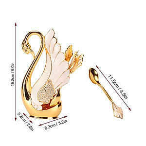 GLOGLOW Swan Base Holder, Innovative Gold Smoother Edges Swan Base Holder Coffee Dinnerware Set with Forks Spoons for Bistros Bars Amily (Golden White Spoons)