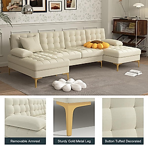 VERYKE U Shape Sectional Sofa Couch,Modern 110'' Linen Button Tufted Sectional Couch Sofa, Upholstered Sofa Bed with Metal Legs for Living Room