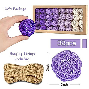 DomeStar Decorative Balls Centerpiece Bowls, 32PCS Purple Rattan Balls Very Peri Wicker Balls 2 Inch Natural Decorative Orbs Vase Fillers