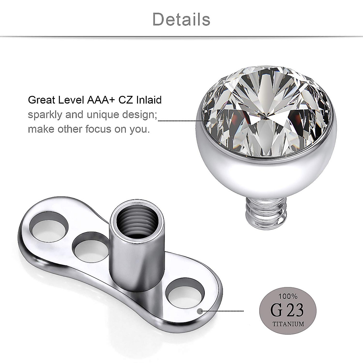 SCERRING 14G Dermal Piercing Jewelry Anchor Tops and Base Titanium Microdermals Piercing for Women Men Opal CZ Ball 2mm 14PCS