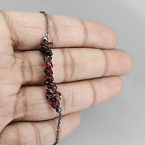 Gempires Natural Red Garnet Chips Bar Bracelet, January Birthstone, Energy Healing Crystals, Gift for Her, Gemstone Jewelry 8 inch Chain (Red Garnet)