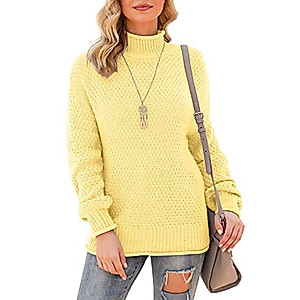Jouica Women's Winter Long Batwing Sleeve Sweaters Turtle Neck Casual Comfy Pullover Jumpers Tops,RF Yellow,Small