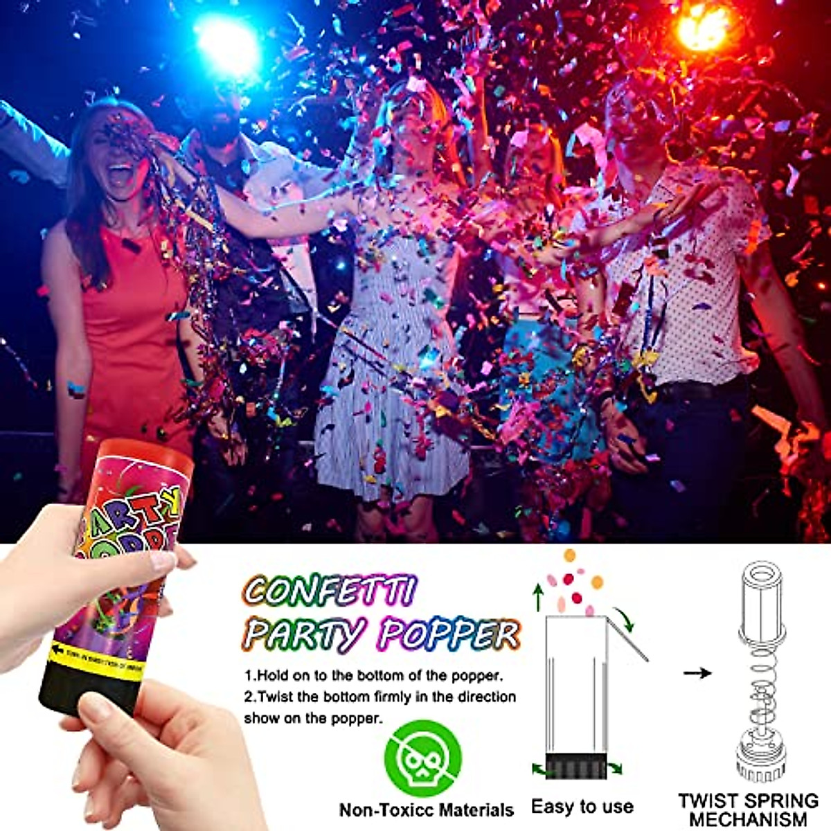 Confetti Cannon Party Poppers Confetti Shooters - 8 PCS Confetti Cannons for Wedding Birthday Graduation Baby Shower Kids Fun Party Supplies Decorations and Favors