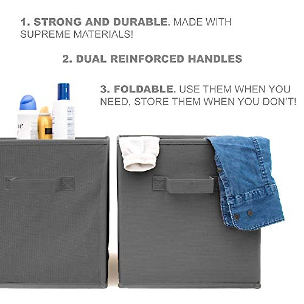 Pomatree Storage Cubes - 11 inch Cube Storage Bins (9 Pack) | Foldable Cubby Organizer Bin for Closet, Clothes and Toys | 2 Reinforced Handles | Fabric Basket Bin (Dark Grey)