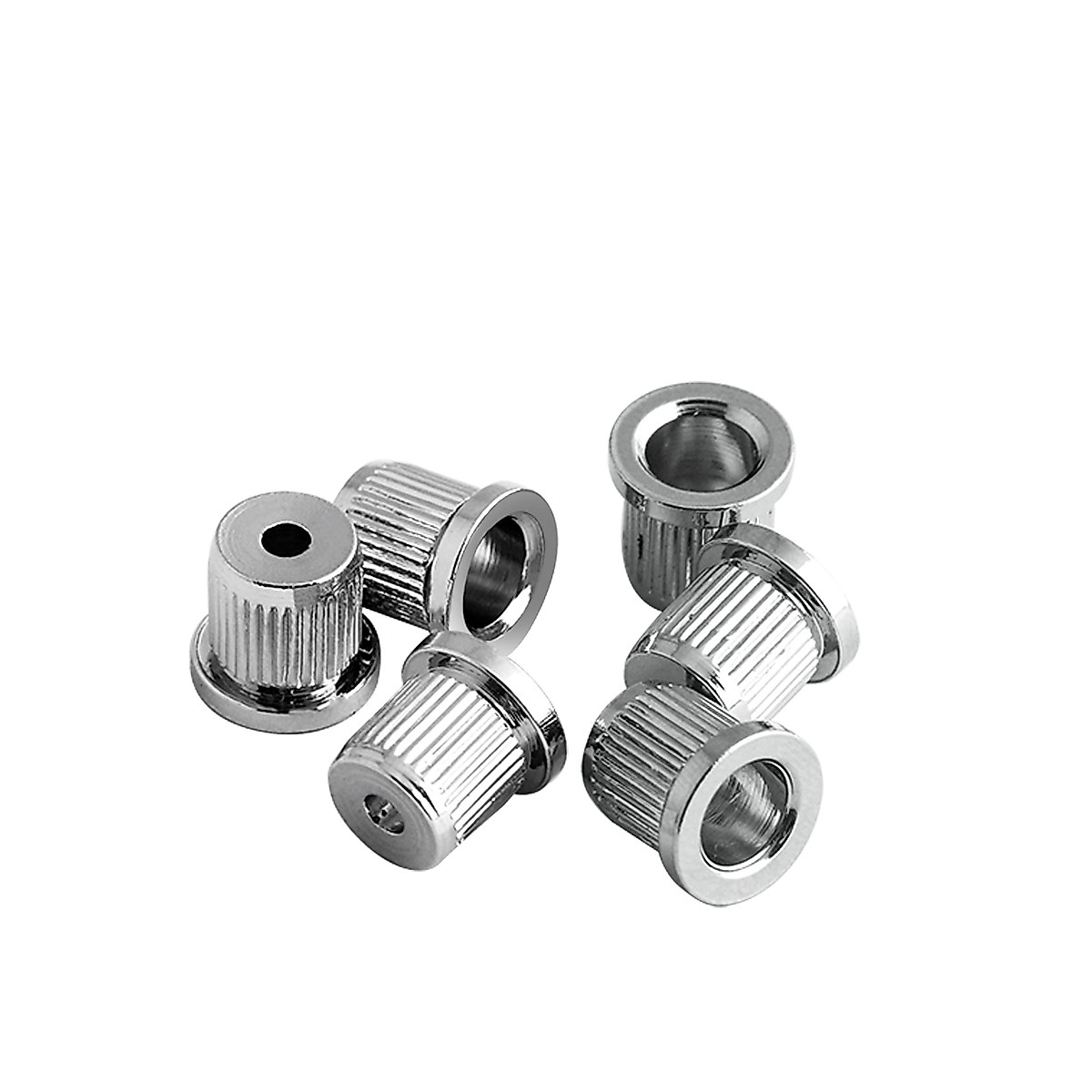 Bogart Guitar String Ferrules String Through Body Rear Mount Bushings String Caps for Fender Strat Tele Style Electric Guitar Chrome Set of 6Pcs.