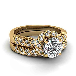 Ringcrown Bridal Sets Yellow Gold Plated Womens Wedding Ring Sets Round cut Cz Engagement Ring Sets