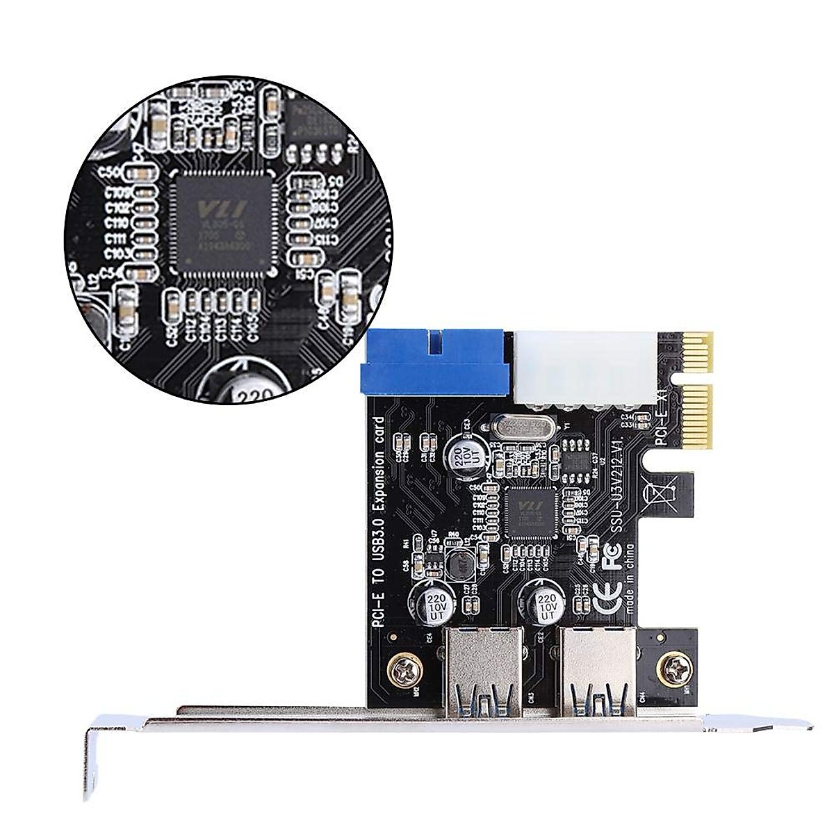 PCI-E to 2 USB 3.0 Hub Port PCI Expansion Card Adapter with Front 20-PIN Interface