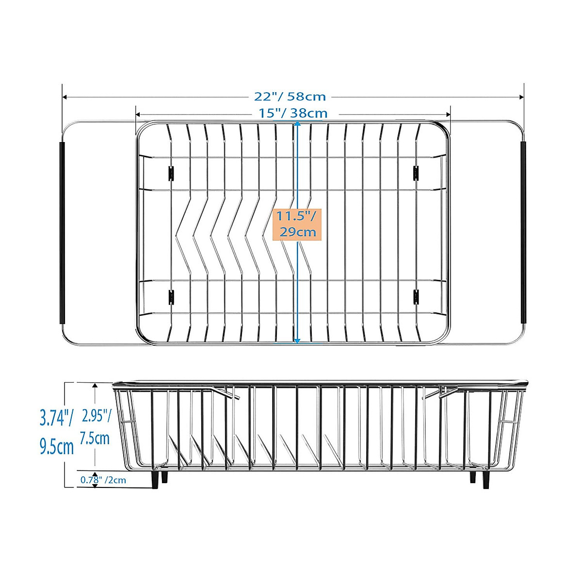 SANNO Kitchen Sink Grate Stainless Steel Sink Protector for Kitchen Sink Dish Drying Rack, Expandable Dish Drainer