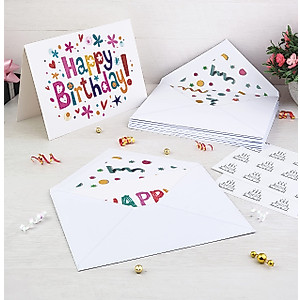 100 Happy Birthday Cards Bulk, Blank Inside with Envelopes and Stickers, – 20 Unique Bright Colorful Designs Notes, Large 5x7 Inches Folded, Thick Cardstock in a Sturdy Packaging