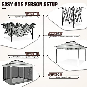 COBIZI Pop Up Gazebo Patio Gazebo 11x11 Outdoor Gazebo with Mosquito Netting Outdoor Canopy Shelter with Double Roof Ventiation 121 Square Feet of Shade for Lawn, Garden, Backyard and Deck, Gray