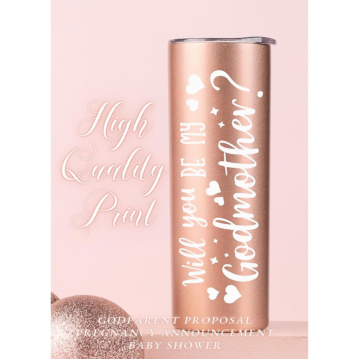 Onebttl Will You be My Godmother,Godmother Proposal Gifts for Best Friend, Aunt, Sister, 20 oz Skinny Stainless Steel Tumbler Rose Gold 2024