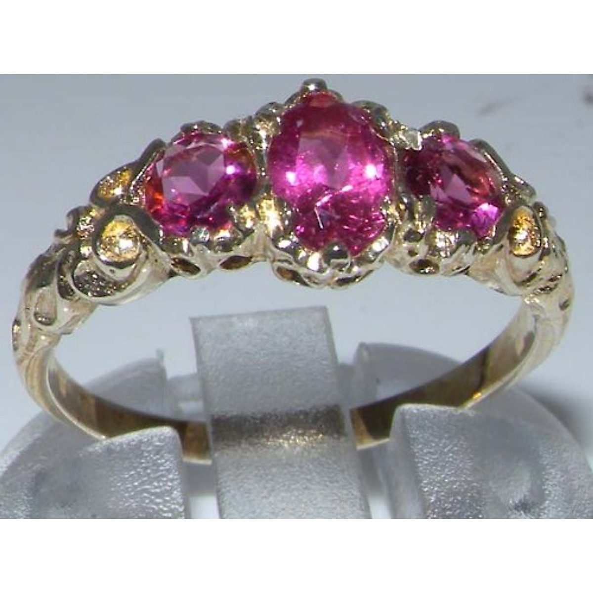 LetsBuyGold 10k Yellow Gold Natural Pink Tourmaline Womens Trilogy Ring - Size 5.75