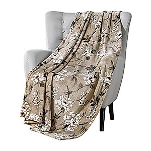VCNY Decorative Throw Blanket: Cherry Blossom Design Accent for Couch or Bed, Colors: Dark Beige White Pink Black