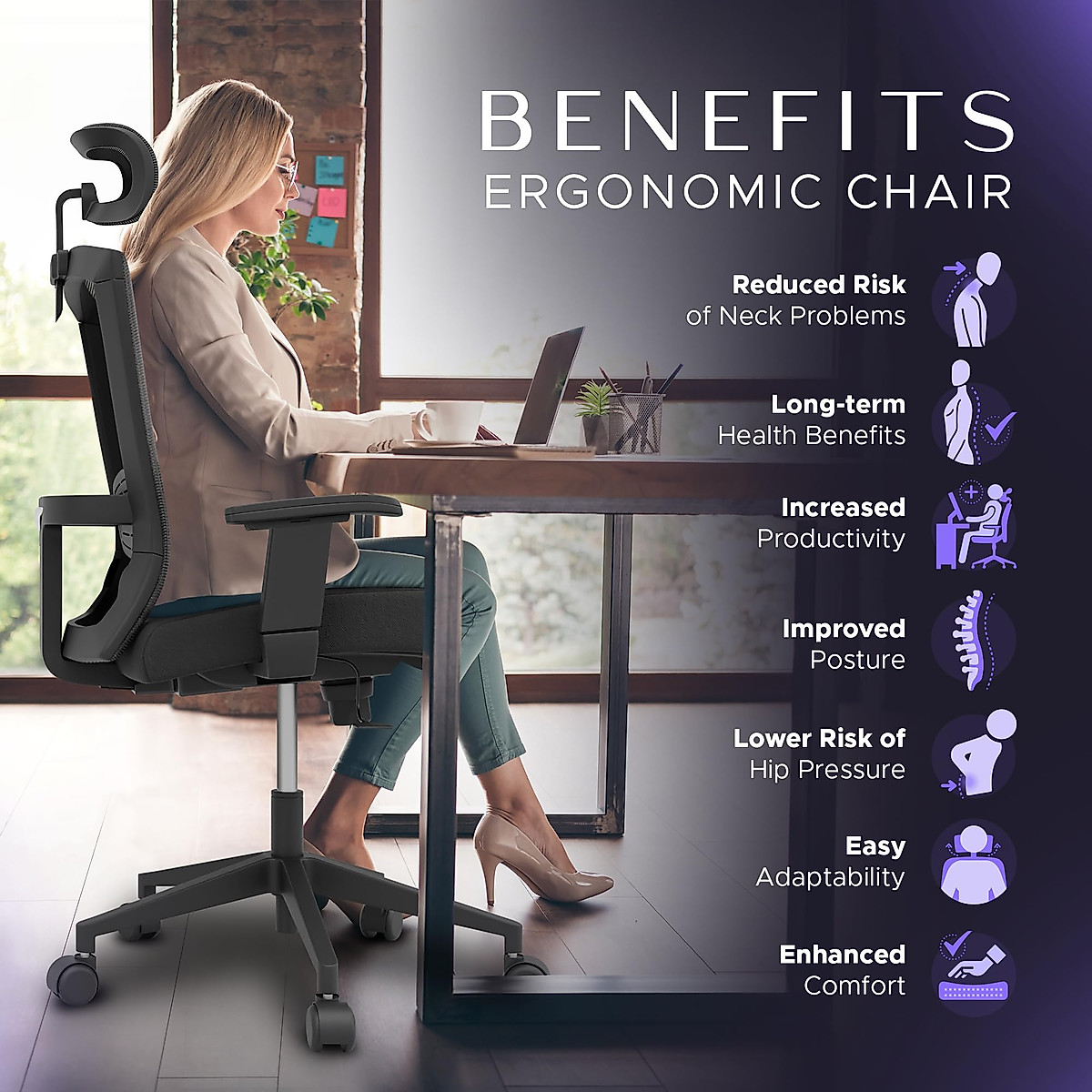 Travel Trove - Ergonomic Office Chair with Headrest - Reclining Office Chair - Ergonomic Desk Chair - Ergonomic Chairs for Home Office - Ergonomic Mesh Office Chair - Office Chair Ergonomic