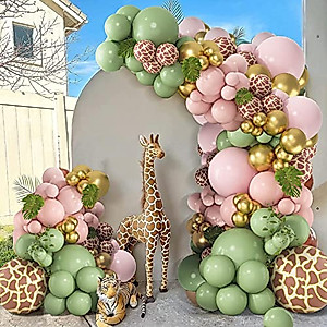 Rubfac 145 Wildlife Pink Sage Green Balloon Garland Arch Kit Giraffe Balloons for Girls Baby Shower Wild Decoration Giraffe Safari Party Supplies