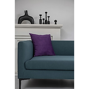 DEZENE 18x18 Throw Pillow Cases Purple: 2 Pack Cozy Soft Velvet Square Decorative Pillow Covers for Farmhouse Home Decor