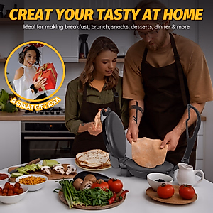 FineMade 8'' Electric Tortilla Maker Machine, Compact Roti Maker, Maquina Para Hacer Tortillas, Electric Tortilla Press, Prensa Para Tortillas, Crepe Maker, Recipe Included, Matte Black