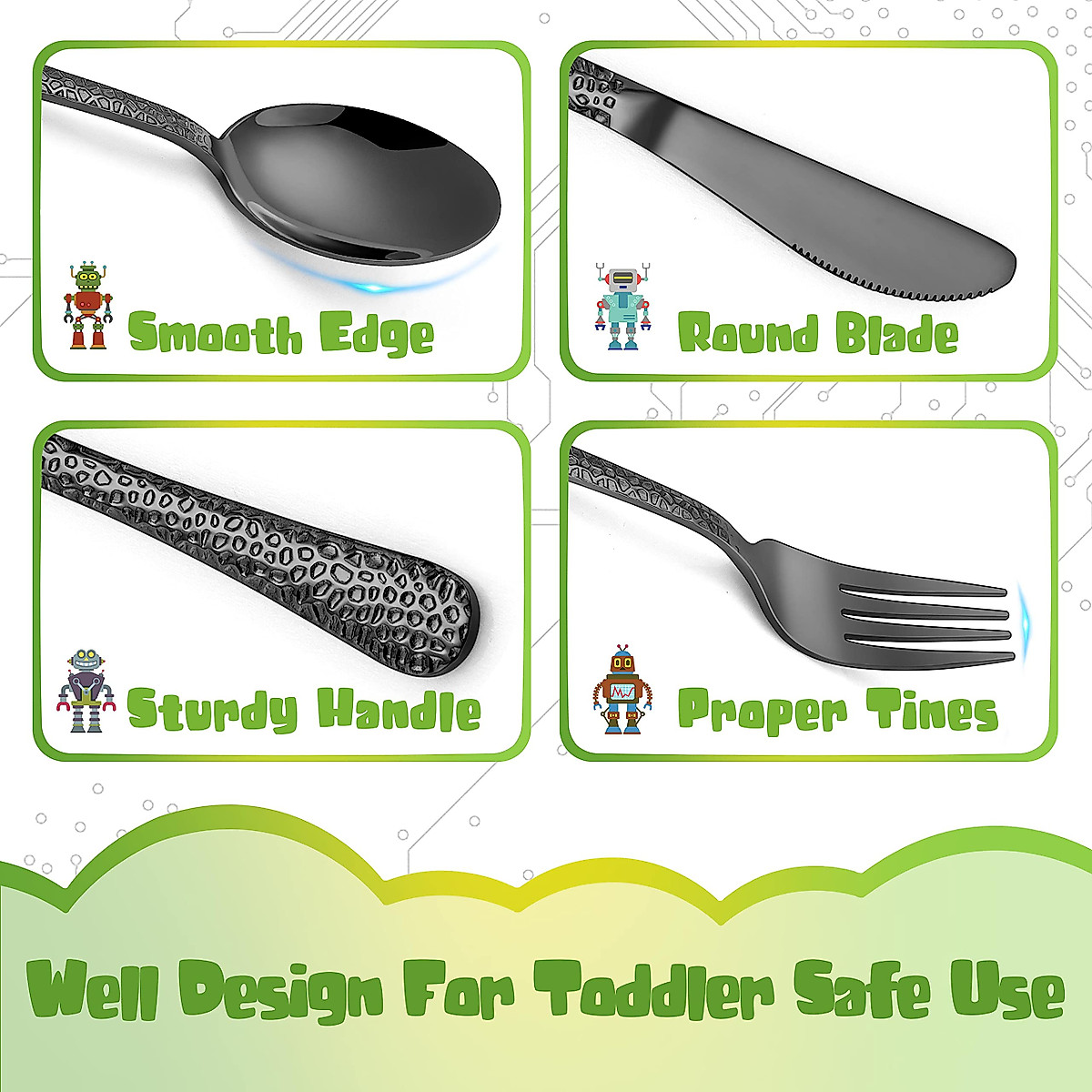 9-Piece Toddler Kids Silverware Set, HaWare Stainless Steel Hammered Flatware, Preschooler Eating Utensils Includes 3 Spoons 3 Forks 3 Knives, Metal Children Cutlery for Home School, Mirror Finished