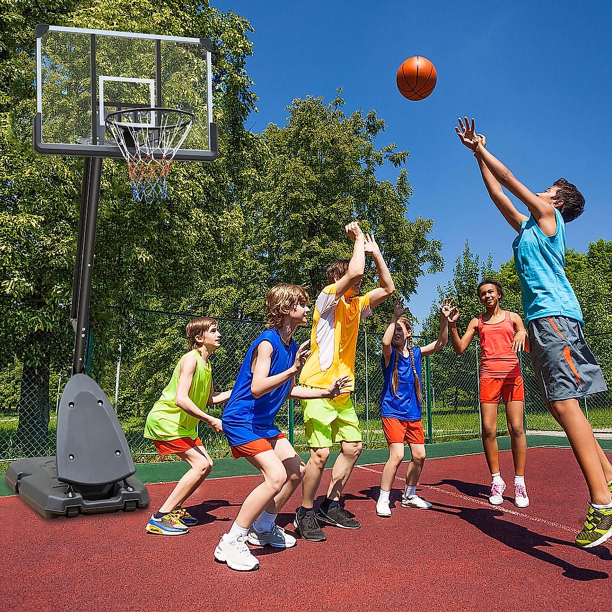 Portable Basketball Hoop Height Adjustable 7.4-10ft Indoor Outdoor Basketball Goal System with 44In Shatterproof Backboard and 18In Rim for Kids/Adults