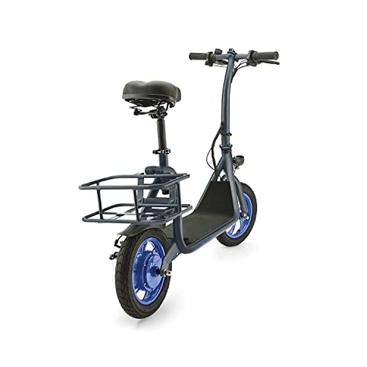 Jetson Ryder Electric Scooter, 15.5 MPH, 12 miles Max Range, Twist Throttle, 250-Watt Motor, Adjustable Seat, Foldable Handlebar, Rear Basket, Ages 12+, Gray, JRYDER-GRY