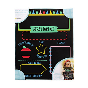 Pearhead First and Last Day of School Reversible Chalkboard, Milestone Board, Reusable Photo Sharing Prop with Chalk, Celebrate School Memories and Milestones