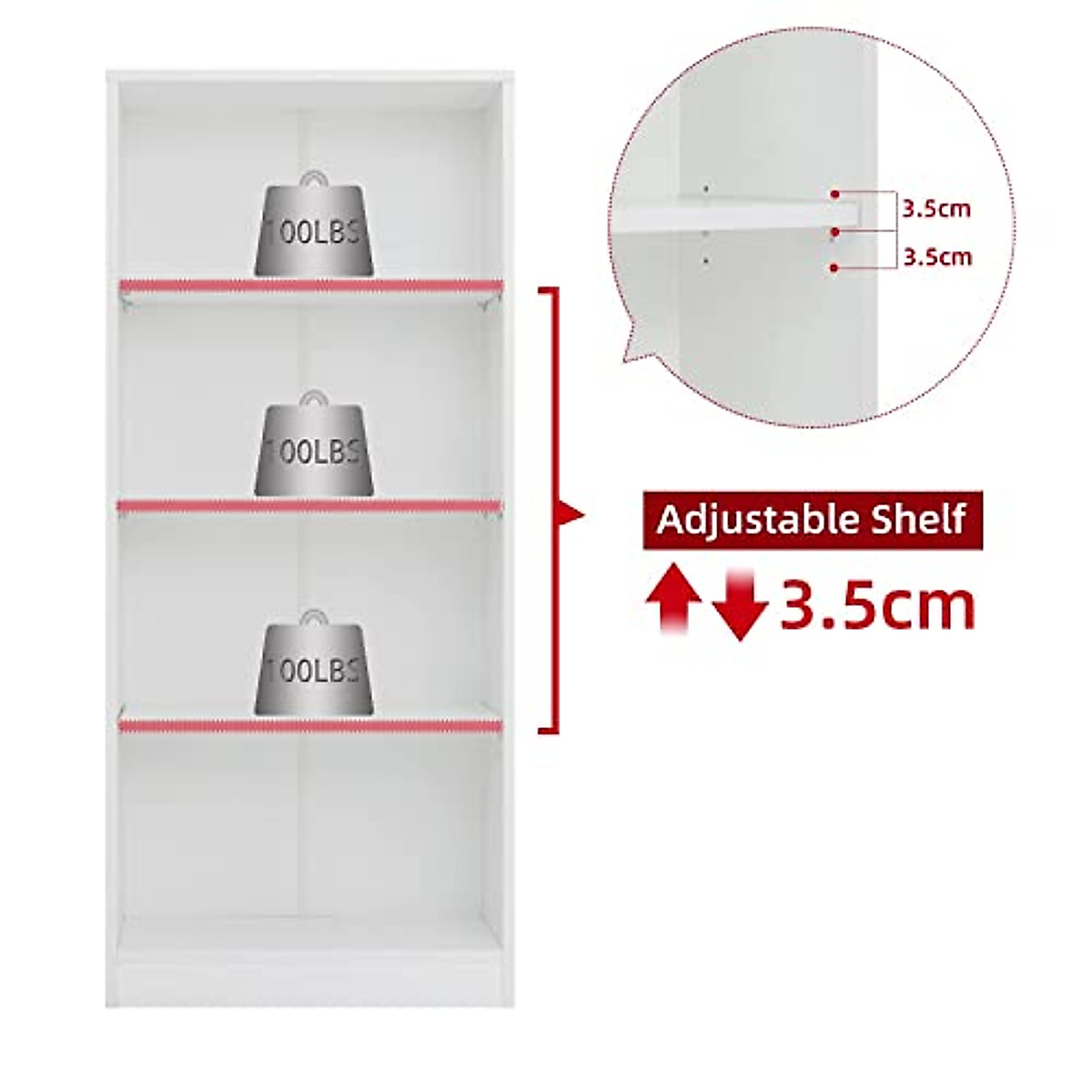 4 Shelf Wood Bookcase Freestanding Display Shelf Adjustable Layers Bookshelf for Home Office Library Small Narrow Space(24.4W x 11.6D x 55.9H inch,White,4-Layers)