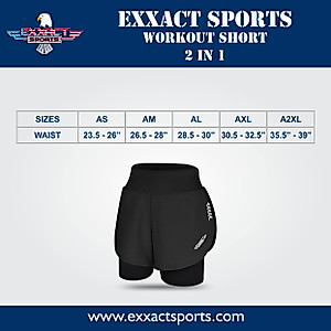 Exxact Sports 2 in 1 Shorts Women - Athletic Shorts with Spandex Underneath, Dry Fit Running Shorts with Pockets Women (Charcoal, AXS)