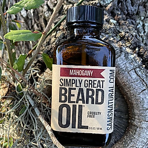 Simply Great Beard Oil - MAHOGANY Scented - Holiday Gifts - Stocking Stuffers - Beard Conditioner - 3 Oz - Easy Applicator - Natural - Vegan and Cruelty Free - Gifts for Men with Beards
