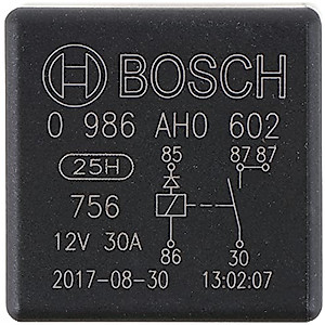 Bosch 0986AH0602 Mini Relay 12V 20A, 2x87, IP5K4, Operating Temperature from -40 Degree to 100 Degree C, 5 Pin Relay